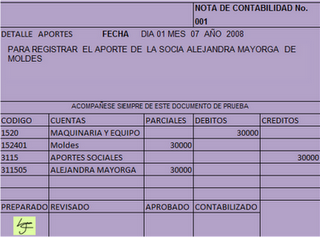 Comercio: Nota de contabilidad